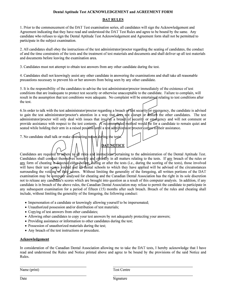 Fillable Online cda-adc Acknowledgement Agreement Form received May 31 2004.2004. Fax Email ...