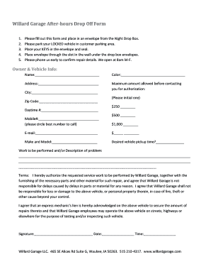 Fillable Online Willard Garage After-hours Drop Off Form Fax Email ...