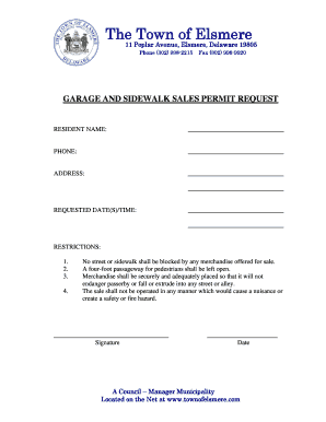 Fillable Online Garage and Sidewalk Sales Permit Request - Elsmere Fax ...
