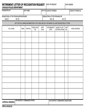 Fillable Online RETIREMENT LETTER OF RECOGNITION REQUEST Fax Email ...