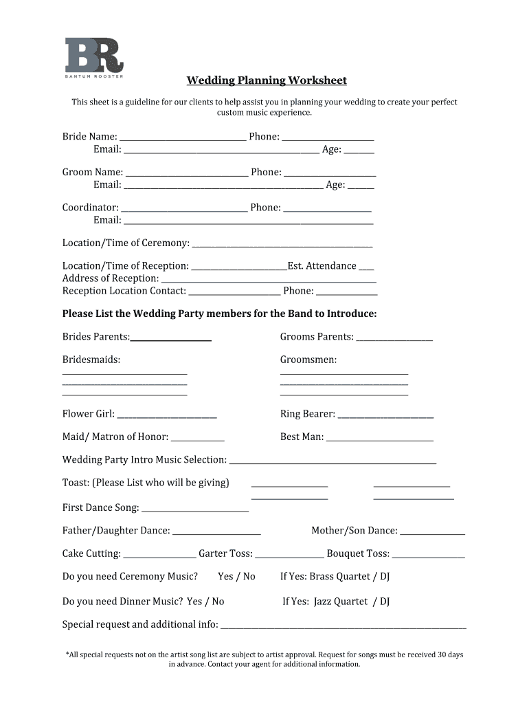 Fillable Online Wedding Planning Worksheet Fax Email Print - pdfFiller