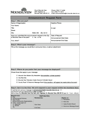 Fillable Online Announcement Request Form - front r5 Fax Email Print ...