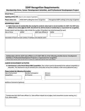 Fillable Online ashp SSHP Recognition Requirements Form. SSHP ...