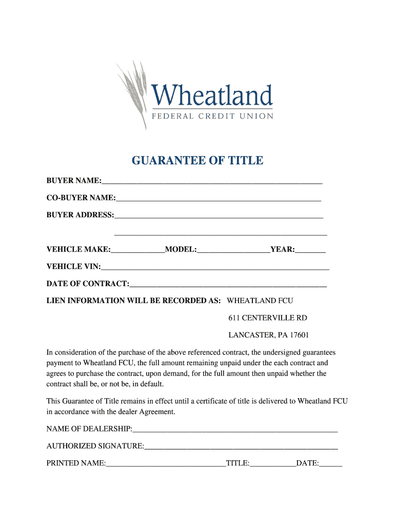 Fillable Online GUARANTEE OF TITLE Fax Email Print - pdfFiller