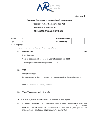 Fillable Online Voluntary Disclosure of Income / VAT Arrangement Fax ...