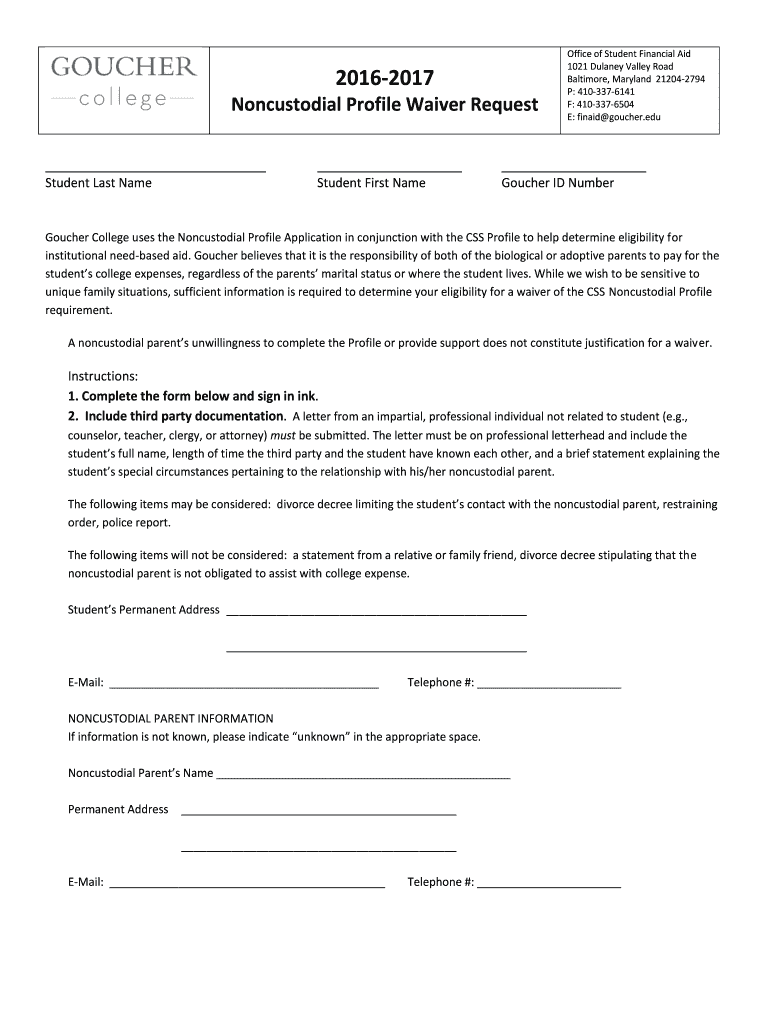 Fillable Online goucher P: 410-337-6141 Fax Email Print - pdfFiller