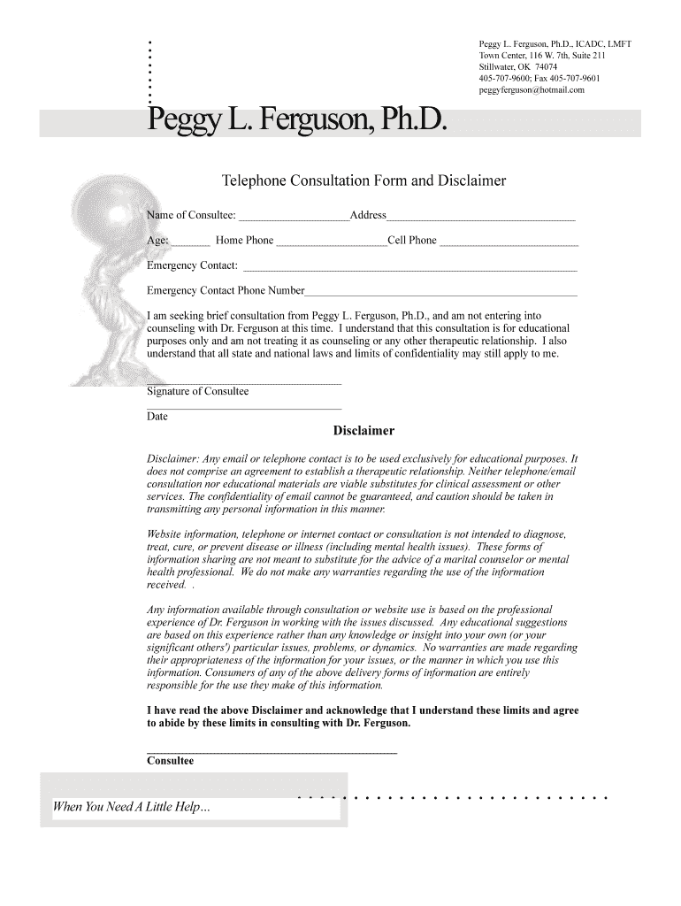 Fillable Online Phone Consultation Form and Disclaimer (Official) Fax Email Print - pdfFiller