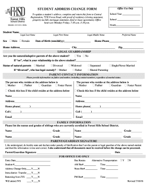 Fillable Online foresthills To update a student s address, complete and ...