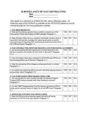 Fillable Online acq osd SURVEILLANCE OF NAF CONTRACTING - acq osd Fax ...
