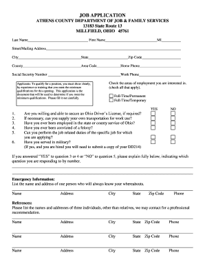 Fillable Online JOB APPLICATION - jfs.athensoh.org Fax Email Print ...