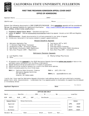 Fillable Online admissions fullerton FIRST TIME FRESHMAN ADMISSION ...