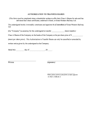 Fillable Online AUTHORIZATION TO TRANSFER SHARES Fax Email Print ...