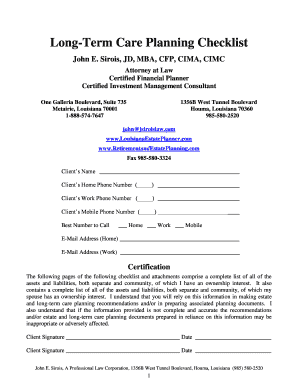 Fillable Online Long-Term Care Planning Checklist Fax Email Print ...