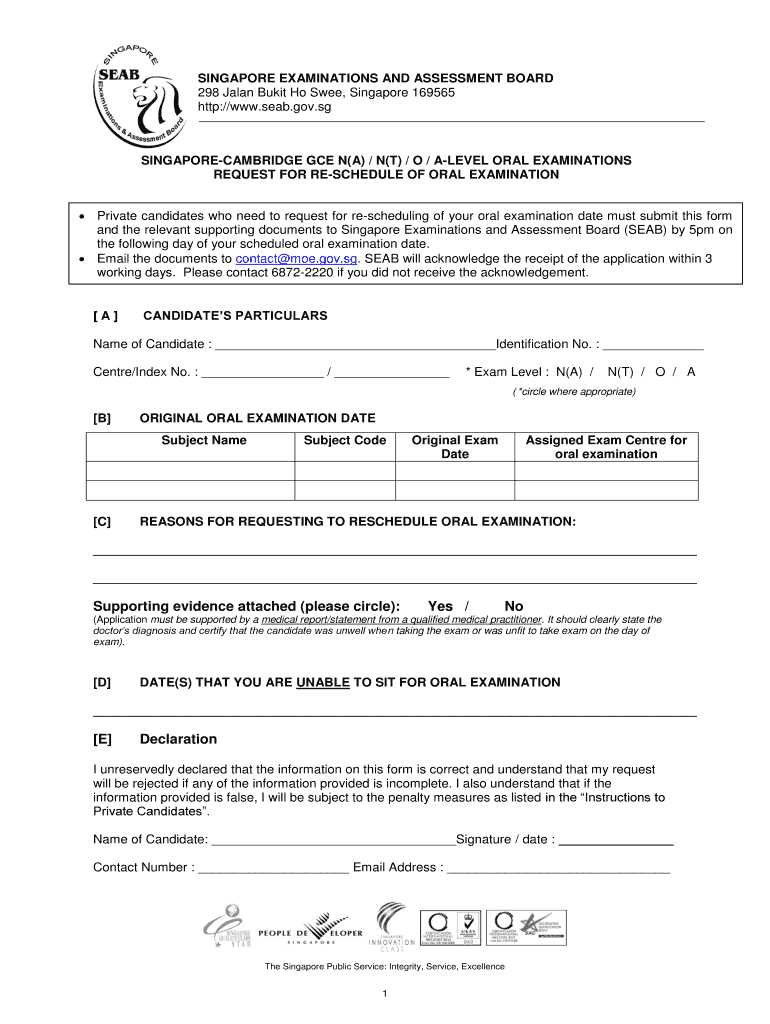 Fillable Online Request for Rescheduling of Oral Examination Form Fax ...
