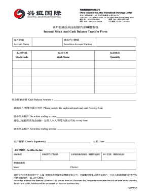Fillable Online Internal Stock And Cash Balance Transfer Form Fax Email ...