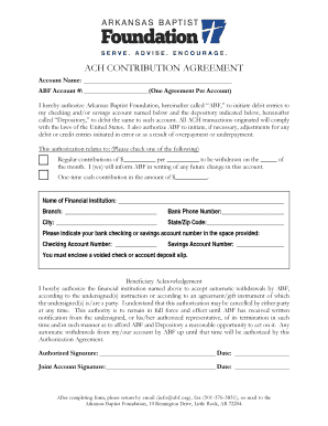 Fillable Online abf ACH CONTRIBUTION AGREEMENT Fax Email Print - pdfFiller