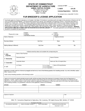 Fillable Online STATE OF CONNECTICUT FUR BREEDER'S LICENSE ... Fax ...