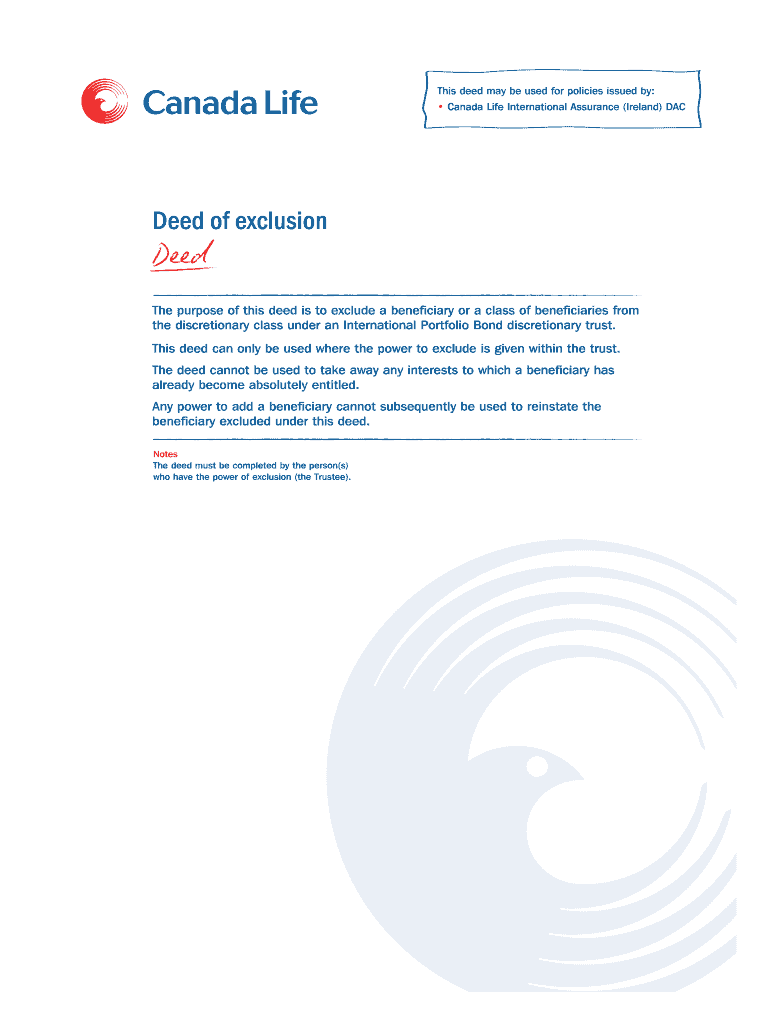 Fillable Online documents canadalife co This deed may be used for policies issued by: Fax Email ...