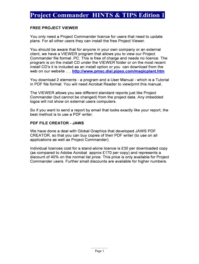 Fillable Online Project Commander HINTS & TIPS Edition 1 Fax Email ...