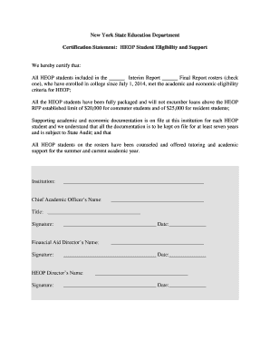 Fillable Online highered nysed Certification Statement: HEOP Student ...