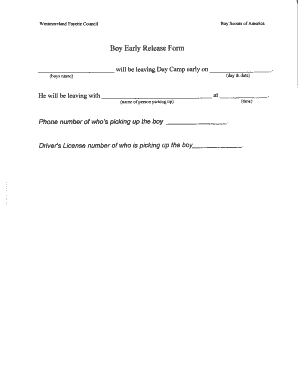 Fillable Online wfbsa Boy Early Release Form - Boy Scouts of America - wfbsa Fax Email Print ...