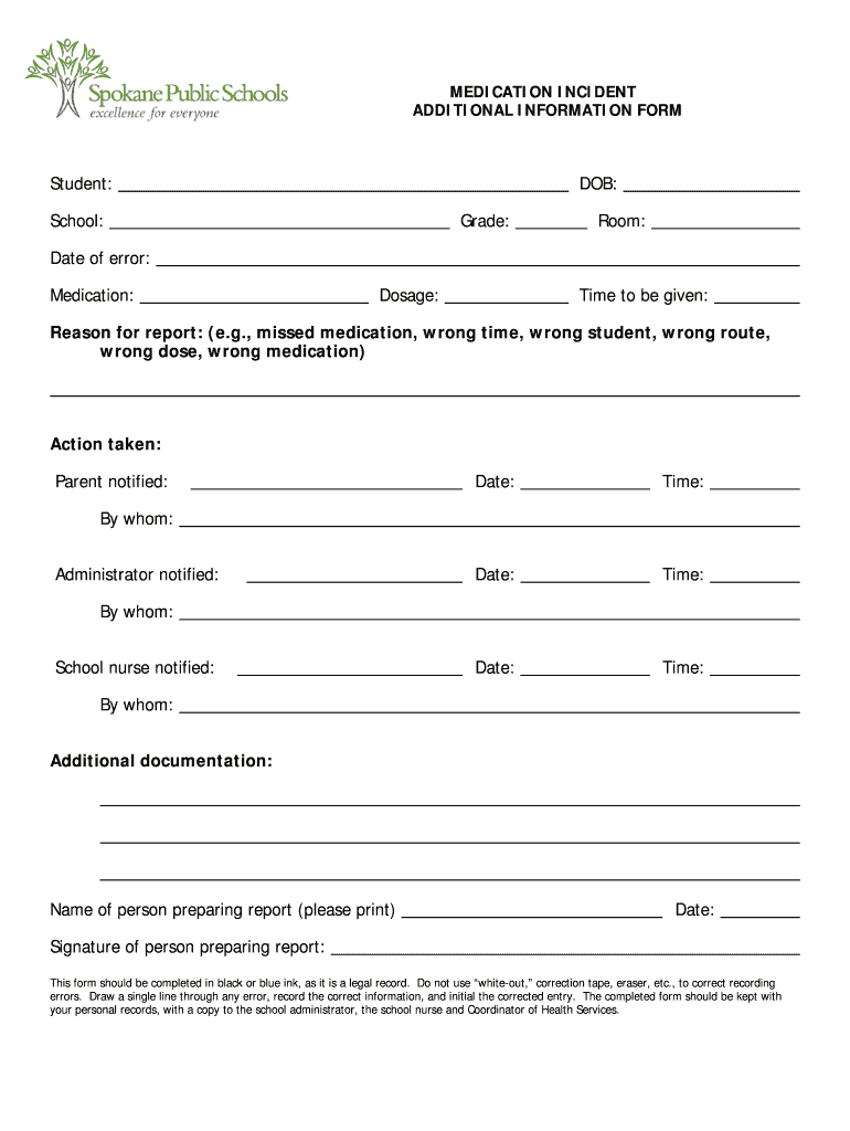Fillable Online weba spokaneschools MEDICATION INCIDENT FORM.doc Fax ...