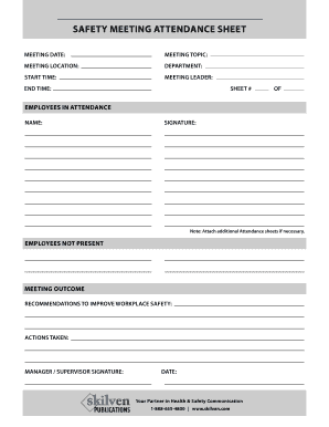 Fillable Online Safety Meeting Attendance Sheet Fax Email Print - pdfFiller