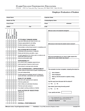 Fillable Online clark employer evaluation student. This form memorializes the Cooperative ...