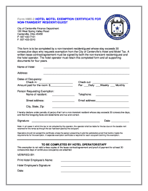 Fillable Online Hotel Motel Tax Guest Exemption Form Fax Email Print ...