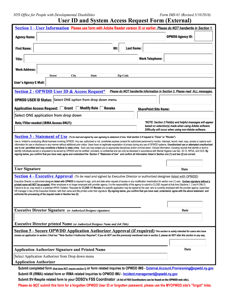 Fillable Online opwdd ny User ID and System Access Request Form (External) - OPWDD Fax Email ...