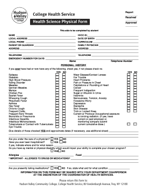 Fillable Online hvcc Health Science Physical Form Fax Email Print ...