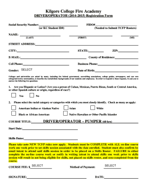 Fillable Online kilgore DRIVER/OPERATOR (2014-2015) Registration Form ...