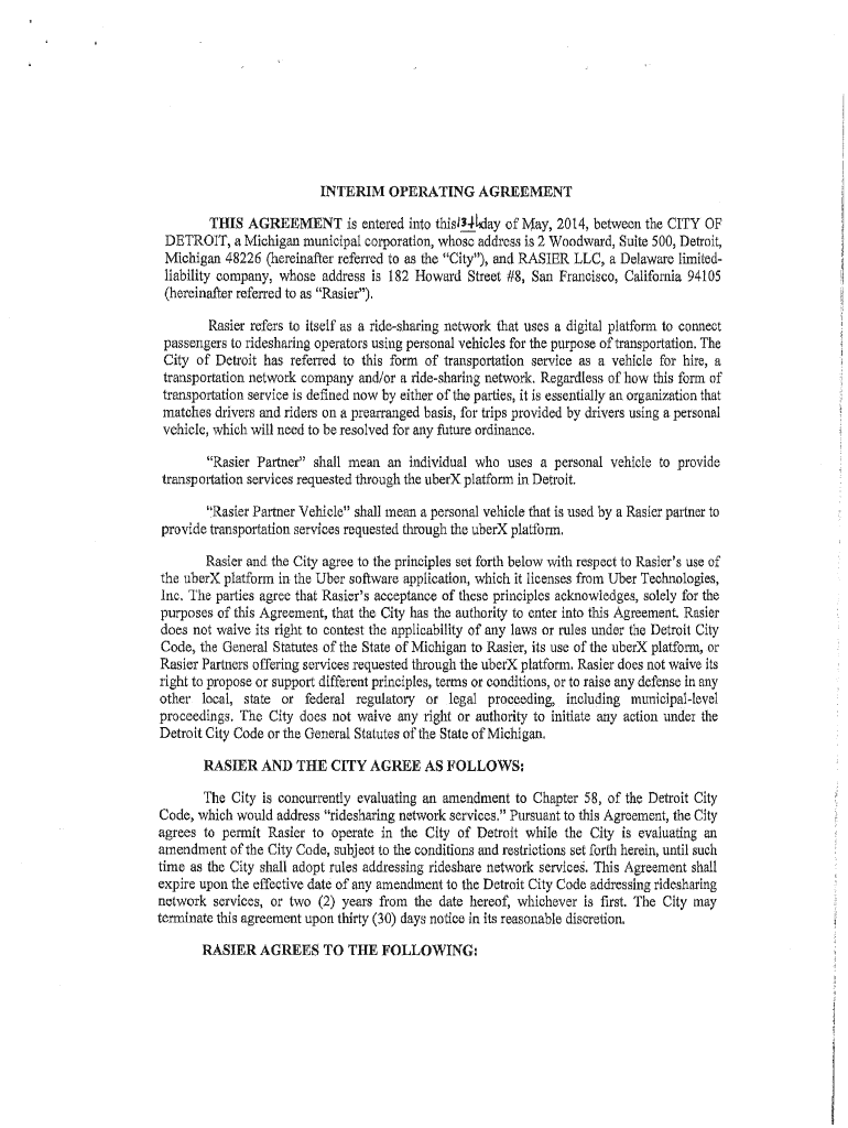 Fillable Online INTERIM OPERATING AGREEMENT Fax Email Print - pdfFiller