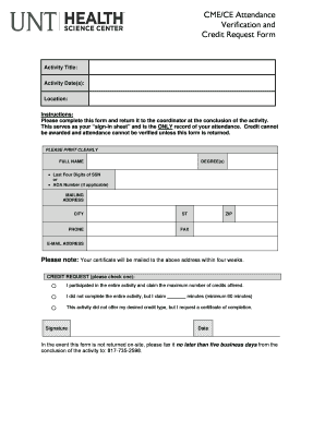 Fillable Online CME/CE Attendance Fax Email Print - pdfFiller