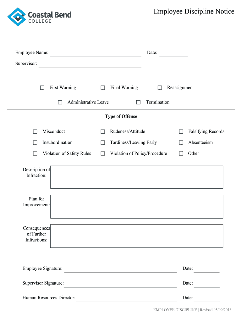 Fillable Online coastalbend Employee Discipline Notice Fax Email Print ...