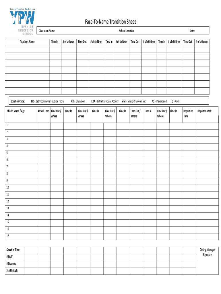 Face To Name Transition Sheet Fill Online Printable Fillable Blank Face To Name Transition Sheet Fill Online Printable Fillable Blank
