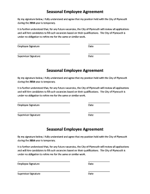 Fillable Online Seasonal Employee Agreement Fax Email Print - pdfFiller