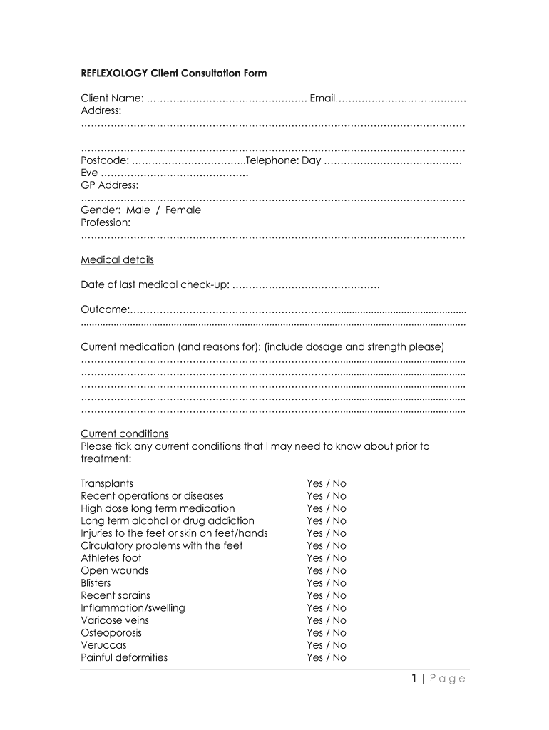 Fillable Online REFLEXOLOGY Client Consultation Form Fax Email Print ...