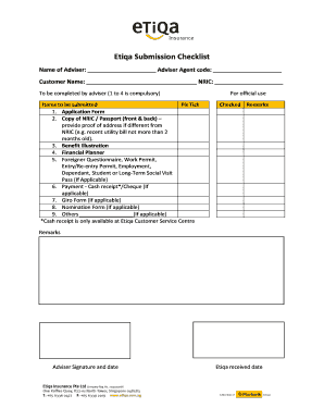 Fillable Online Etiqa Submission Checklist Fax Email Print - pdfFiller