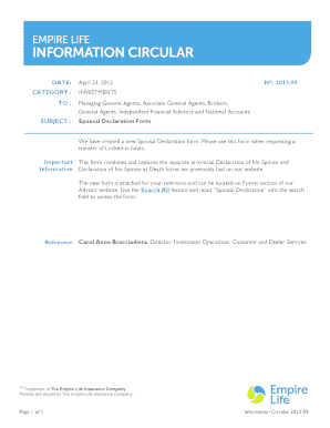 Fillable Online empire Information Circular 2012-09 Spousal Declaration Form Fax Email Print ...
