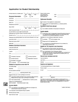 Fillable Online Application for Student Membership - tk.de Fax Email ...