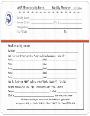 Fillable Online americanhippotherapyassociation AHA Membership Form ...