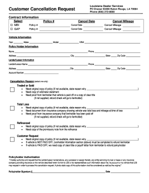 Fillable Online instructions for customer cancellation request - The ...