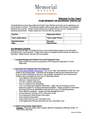 Fillable Online TEAM MEMBER ON-BOARDING CHECKLIST Fax Email Print ...