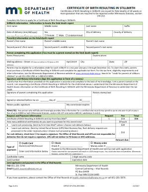 Fillable Online health mn Certificate of Birth Resulting in Stillbirth ...