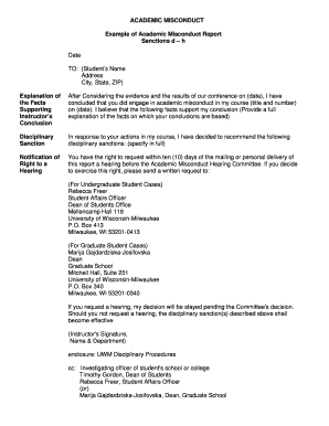 Fillable Online Example of Academic Misconduct Report Fax Email Print ...