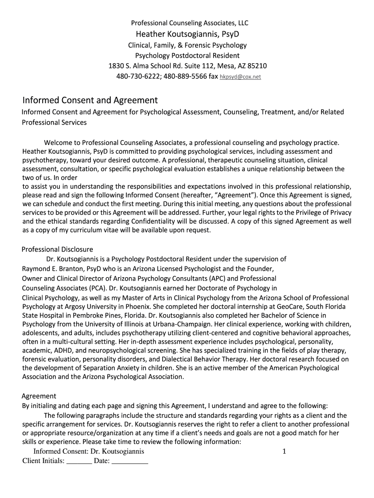 Fillable Online Informed Consent - Professional Counseling Associates ...