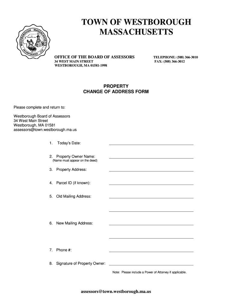 Fillable Online Change of Address - Westborough Fax Email Print - pdfFiller
