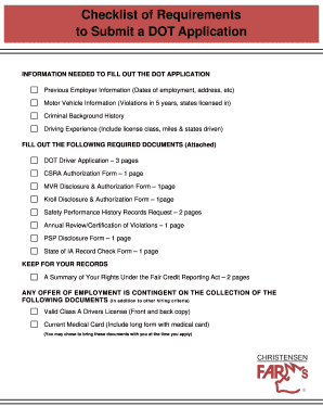 Fillable Online Checklist of Requirements to Submit a DOT Application ...