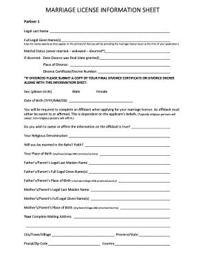 Fillable Online MARRIAGE LICENSE INFORMATION SHEET Fax Email Print ...
